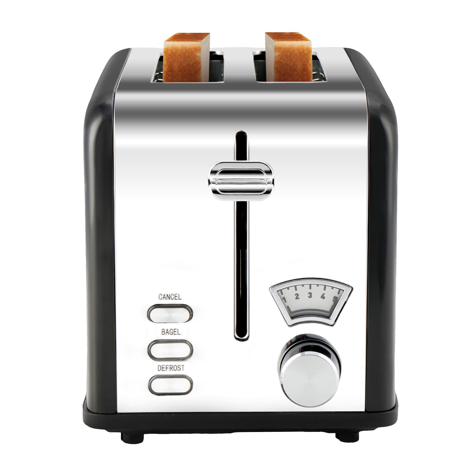 Simple Deluxe 2-Slice Toaster for Bagel, 5 Browning Setting and 3 Function: Bagel, Defrost & Cancel, Retro Stainless-Steel Style, 1.5" Wide Slot, Toast Bread Machine with Removable Crumb Tray, Black