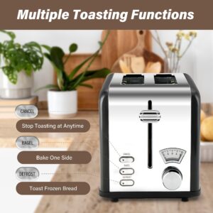 Simple Deluxe 2-Slice Toaster for Bagel, 5 Browning Setting and 3 Function: Bagel, Defrost & Cancel, Retro Stainless-Steel Style, 1.5" Wide Slot, Toast Bread Machine with Removable Crumb Tray, Black