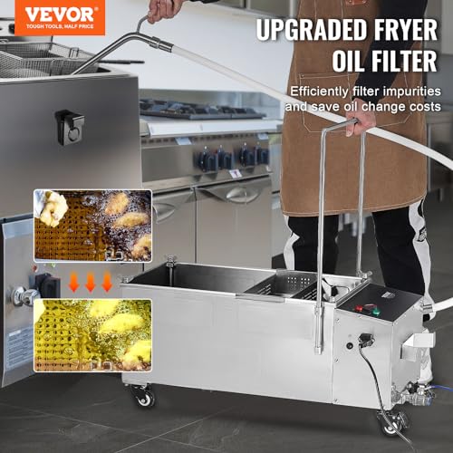 VEVOR Mobile Fryer Filter, 300W Oil Filtration System with 5 L/min Flow Rate, Frying Oil Filtering System with 10 L/min Pump Wheels Oil Hose, 110V/60Hz (58L)