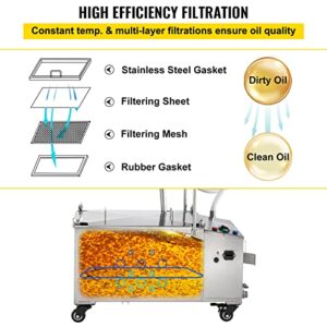 VEVOR Mobile Fryer Filter, 300W Oil Filtration System with 5 L/min Flow Rate, Frying Oil Filtering System with 10 L/min Pump Wheels Oil Hose, 110V/60Hz (58L)