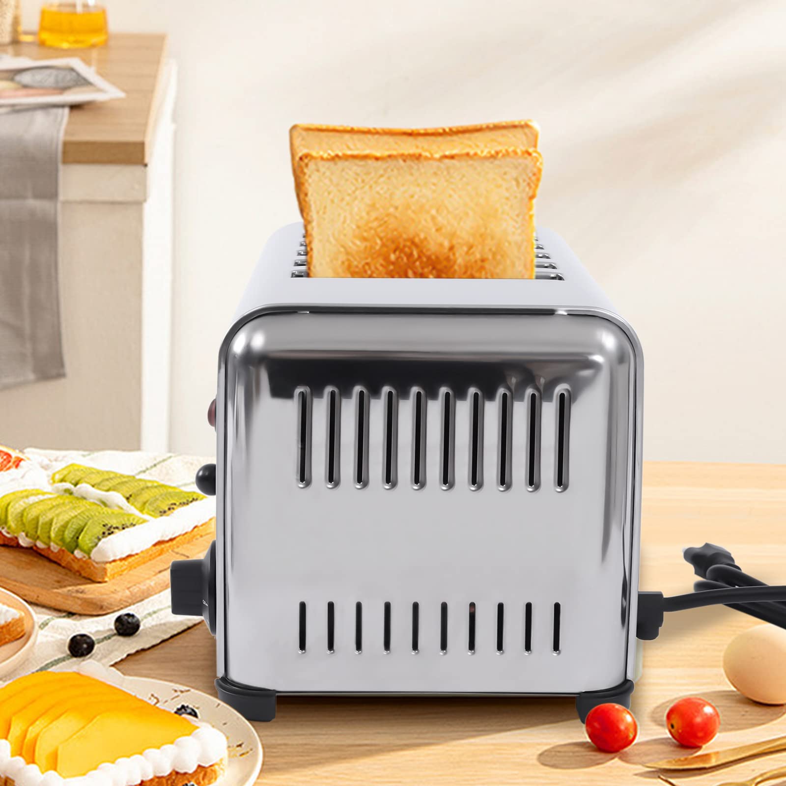 6 Slice Toaster, Stainless Steel, Upgrades Commercial Toaster with Wide Slots & Removable Crumb Tray - Toast, Meatloaf, Sandwiches, Bagel, 110V