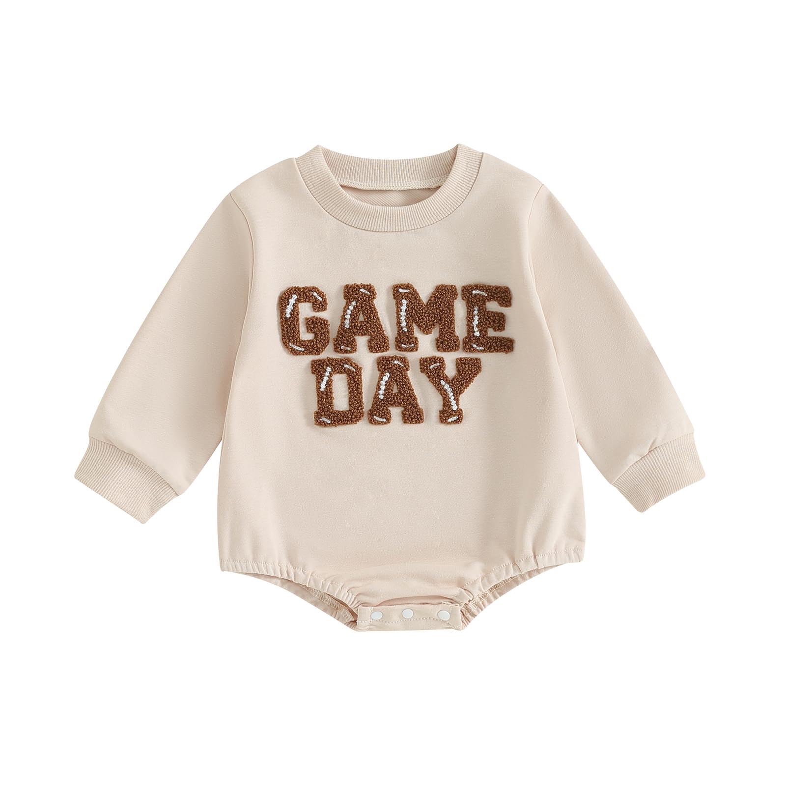 Chloefairy Baby Girl Boy Football Outfit Game Day Football Sweatshirt Romper Oversized Bodysuit Fall Winter Clothes (Apricot-GAME DAY embroidery, 6-12 Months)