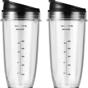 2-Pack 24oz Ninja Blender Cups with Sip & Seal Lid Blender Replacement Parts Compatible with Nutri Ninja Auto IQ Series Blenders BL450 BL454 BL456 BL480 BL481 BL482 BL490 BL640 BL642 BL682