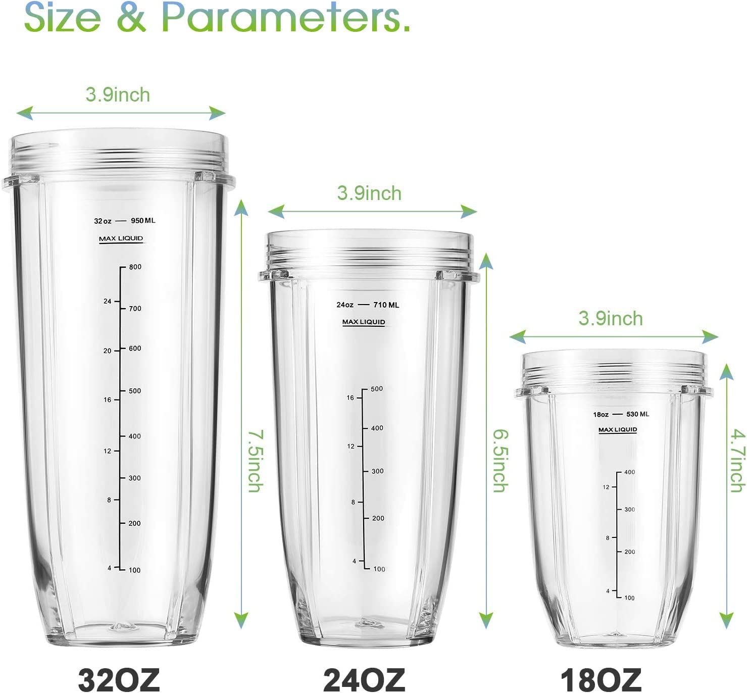 2-Pack 24oz Ninja Blender Cups with Sip & Seal Lid Blender Replacement Parts Compatible with Nutri Ninja Auto IQ Series Blenders BL450 BL454 BL456 BL480 BL481 BL482 BL490 BL640 BL642 BL682