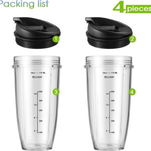 2-Pack 24oz Ninja Blender Cups with Sip & Seal Lid Blender Replacement Parts Compatible with Nutri Ninja Auto IQ Series Blenders BL450 BL454 BL456 BL480 BL481 BL482 BL490 BL640 BL642 BL682