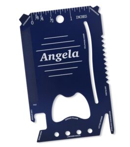 dimension 9 angela - laser engraved, anodized metal personalized wallet tool