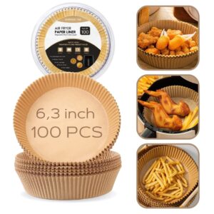 air fryer filters, ninja foodi accessories, round liners for baking roasting microwave, compatible with corsori, ninja, cuisinart air fryer and more (100pcs-6.3 inch)