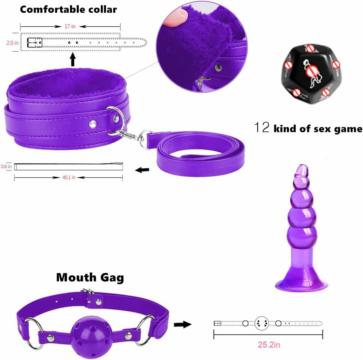 BDSM Restraints Sex Toys 15 Pcs for Couples Bondage Kits Fetish Bed Restraints Set for Beginners SM Adult Games Spanking Paddle Purple