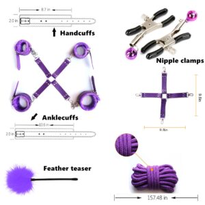 BDSM Restraints Sex Toys 15 Pcs for Couples Bondage Kits Fetish Bed Restraints Set for Beginners SM Adult Games Spanking Paddle Purple