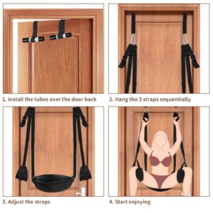 BDSM Door Sex Swing with Seat, Bondage Slave Newest Leather Soft Plush Sex Slings with Adjustable Straps, Hanging Door Handcuffs Leg Restraints Spreader Adult Sex Toys for Couple, Holds up to 300lbs