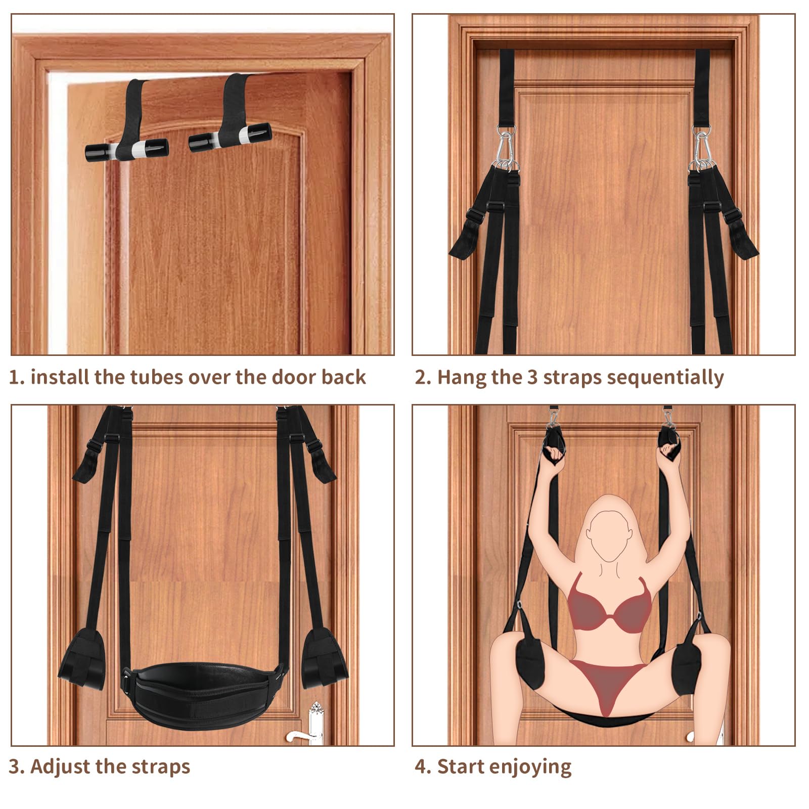 BDSM Door Sex Swing with Seat, Bondage Slave Newest Leather Soft Plush Sex Slings with Adjustable Straps, Hanging Door Handcuffs Leg Restraints Spreader Adult Sex Toys for Couple, Holds up to 300lbs