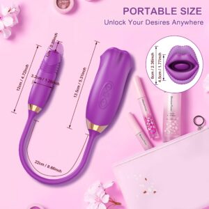 Rose Sex Toys Dildo Vibrator for Women - Adult Vibration Oral Sex Toy with 10 Thrusting & Vibrating Kiss Modes, G Spot Clitoris Nipple Vibrator Licker Stimulator for Couples Pleasure Female Sex Toys