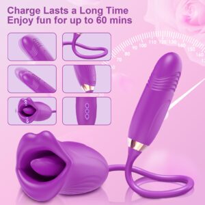 Rose Sex Toys Dildo Vibrator for Women - Adult Vibration Oral Sex Toy with 10 Thrusting & Vibrating Kiss Modes, G Spot Clitoris Nipple Vibrator Licker Stimulator for Couples Pleasure Female Sex Toys