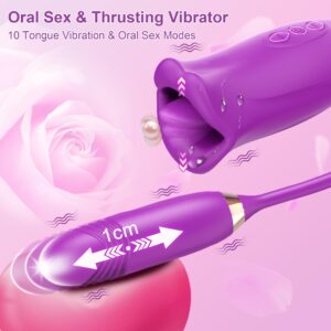 Rose Sex Toys Dildo Vibrator for Women - Adult Vibration Oral Sex Toy with 10 Thrusting & Vibrating Kiss Modes, G Spot Clitoris Nipple Vibrator Licker Stimulator for Couples Pleasure Female Sex Toys