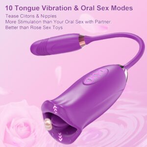 Rose Sex Toys Dildo Vibrator for Women - Adult Vibration Oral Sex Toy with 10 Thrusting & Vibrating Kiss Modes, G Spot Clitoris Nipple Vibrator Licker Stimulator for Couples Pleasure Female Sex Toys