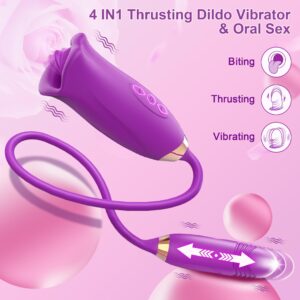 Rose Sex Toys Dildo Vibrator for Women - Adult Vibration Oral Sex Toy with 10 Thrusting & Vibrating Kiss Modes, G Spot Clitoris Nipple Vibrator Licker Stimulator for Couples Pleasure Female Sex Toys