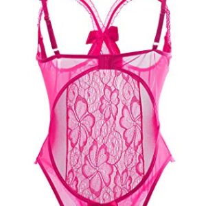 Women Sexy Teddy Lingerie One Piece Lace Babydoll Bodysuit Nightie Plus Size S-3XL (X-Large, Rose Red)