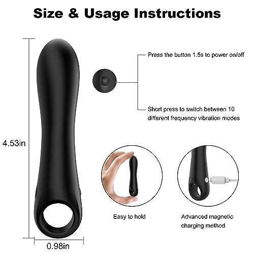 Mini Bullet Vibrators Adult Sex Toys for Woman - NSBAN G Spot Dildo Vibrator for Female Clitoral Stimulation with 10 Vibrating Modes, Clit Clitoris Stimulator for Woman & Couple Sex Pleasure(Black)