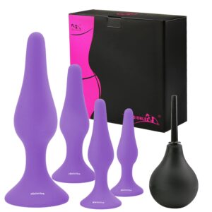 anal plug sex toys,hisionlee 5pcs sex anal toys silicone butt plug training kit for adult sex toys & games women male and beginners (purple)