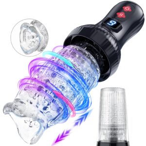 uoffile male masturbator sex toys, automatic male masturbators sex toy with 9 thrusting & rotating modes, mens sex machine electric pocket pussy with cover, lcd display male stroker adult sex toys