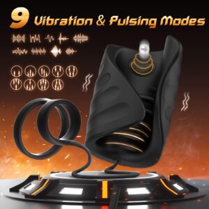 Male Sex Toys for Men Vibrator, 9 Vibrating Stretchy Male Masturbator with 2 Cock Penis Ring, APP & Remote Control, Penis Trainer Sex Machine Vibrators for Men Couple, Adult Sex Toys & Games Stroker