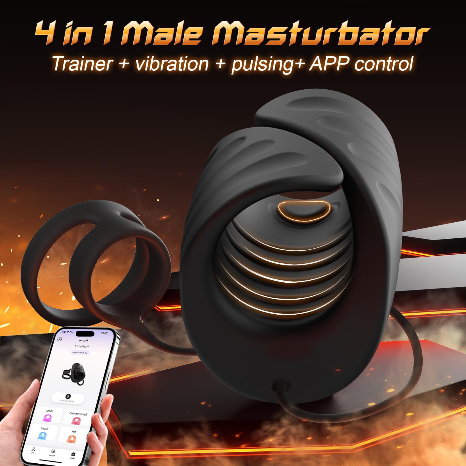 Male Sex Toys for Men Vibrator, 9 Vibrating Stretchy Male Masturbator with 2 Cock Penis Ring, APP & Remote Control, Penis Trainer Sex Machine Vibrators for Men Couple, Adult Sex Toys & Games Stroker