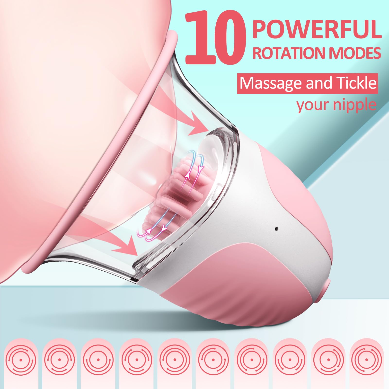 Nipple Toy Clamps, Strong Sucking Stimulator Massager with 10 Vibrator Rotation Modes, Rechargeable Adult Sex Toys for Women Couples Pleasure