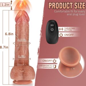 Thrusting Dildo Vibrator Sex Toys for Women, 4 in 1 Heated Realistic Dildos with 360° Rotation for Clit G Spot Anal Stimulation, 8.7" Thick Silicone Telescopic Dildos Adult Toys for Couple Lesbian