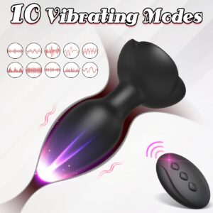 Sex Toys Vibrating Anal Plug - Anal Sex Toys Prostate Massager, Remote Control Anal Butt with 10 Modes & Rose Base, Waterproof Silicone Rose Adult Sex Toys & Games(Black)