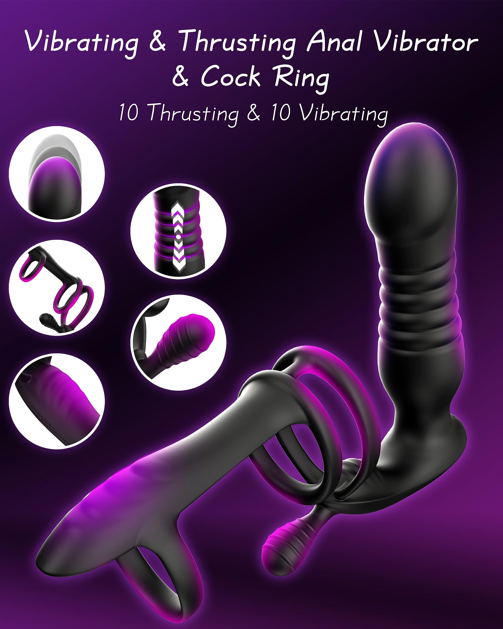 Anal Plug Vibrator with Remote Control,Male Sex Toy Thrusting Prostate Massager,10 Vibrating&7 Thrusting Modes with Penis Cock Ring