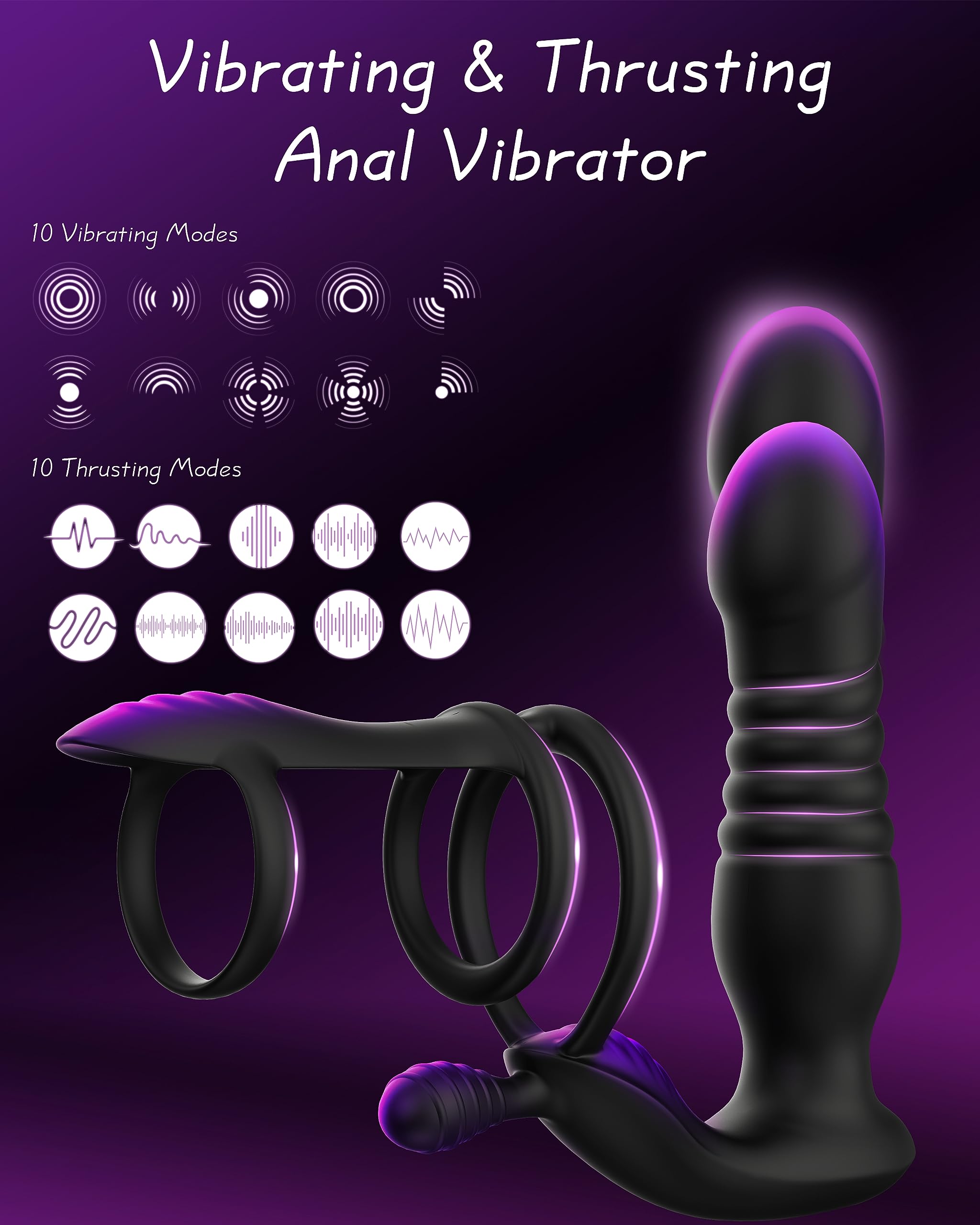 Anal Plug Vibrator with Remote Control,Male Sex Toy Thrusting Prostate Massager,10 Vibrating&7 Thrusting Modes with Penis Cock Ring