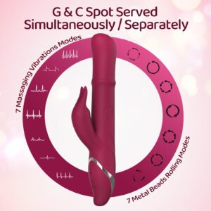 Vibrator Dildo Women Sex Toys, G Spot Rabbit Vibrator with 7 Rotating Ring & 7 Vibrating Modes, Waterproof Rechargeable Vibrater Dildos with Clitoral Stimulation, Adult Sex Toys for Women or Couple