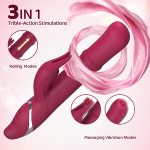 Vibrator Dildo Women Sex Toys, G Spot Rabbit Vibrator with 7 Rotating Ring & 7 Vibrating Modes, Waterproof Rechargeable Vibrater Dildos with Clitoral Stimulation, Adult Sex Toys for Women or Couple