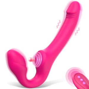 strapless strap-on g-spot dildo vibrator with 10 modes & remote control, dreamyslut anti-slip silicone realistic double-ended vibrating butt plug, adult anal sex toys for women lesbians couples