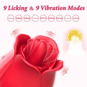 Rose Toy Vibrator for Women, Visetoyz Tongue Licking Mini Clitoral Vibrator Stimulator with 9 Vibrating Pleasure for Clitoris & Nipple Stimulation, Adult Sex Toys & Games for Women Couples