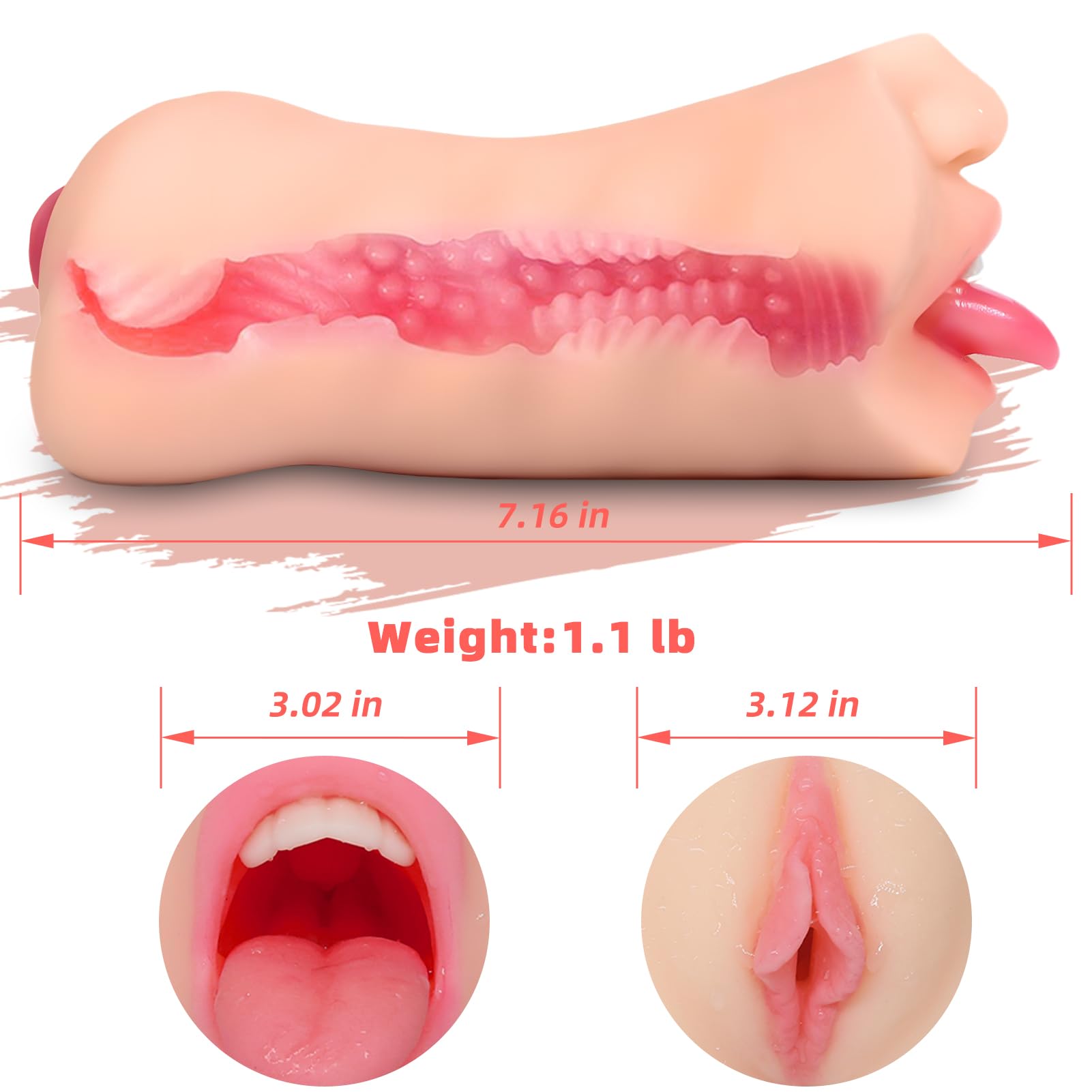 Pocket Pussy Male Masturbators Adult Sex Toys for Men or Couples,Textured Realistic Vagina and Face Portable Blowjob Toy Strong Suction Channel Mens masterburbater Sex Pleasure