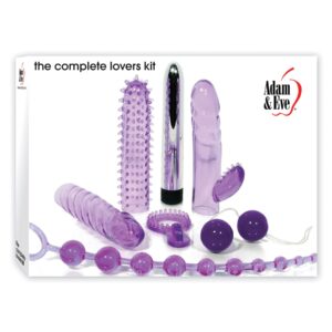 adam & eve complete lovers kit including beads, sleeves, & vibe, 7-piece, purple