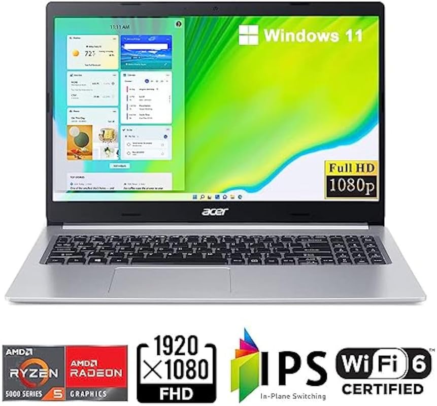 acer Aspire 5 A515-45 Slim Laptop, 15.6" Full HD IPS Display, 6-Core AMD Ryzen 5 5500U, AMD Radeon Graphics, 16GB RAM 512GB SSD, Windows 11 Home, with USB 3.0 16GB Flash Drive Pen