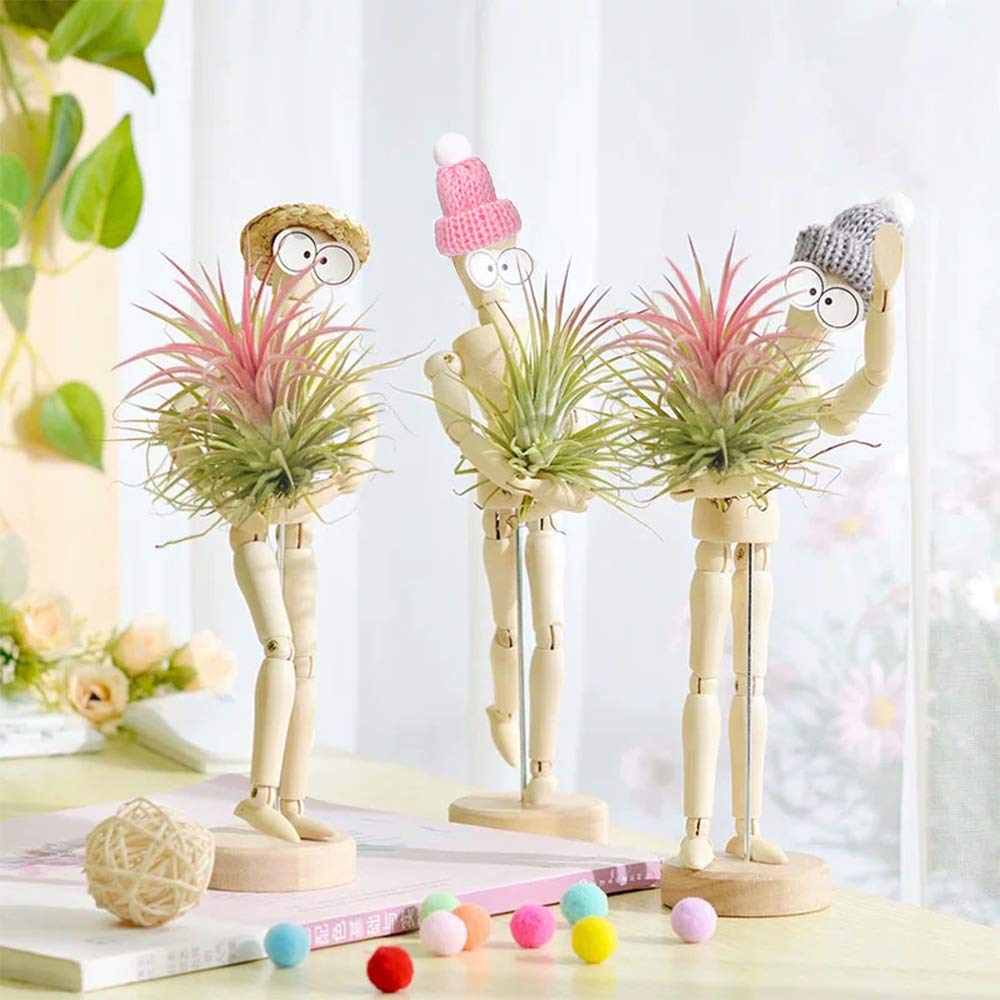 Melphoe 3 Pack Air Plant Holder Wooden Jointed Mannequin Tabletop Flexible Shape Adjustable Pose & DIY Accessories Decor Planter Tillandsia Air Fern Display Stand for Home, Office (3pack)