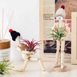 Melphoe 3 Pack Air Plant Holder Wooden Jointed Mannequin Tabletop Flexible Shape Adjustable Pose & DIY Accessories Decor Planter Tillandsia Air Fern Display Stand for Home, Office (3pack)