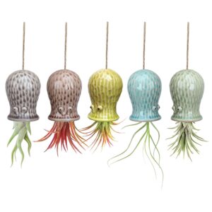 mimeela 5 pack air plant holder unique, cute octopus air plant hanger wall planter, ceramic tillandsia airplants holders hanging wall decor for home office (small (2 x 3.2 in))