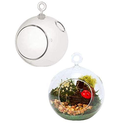 2 Clear Globe Terrarium Plastic 4.5" x 4.5" x 5,5" DIY Create Your own Hanging Planter Stand Kids Crafters Wedding Air Plants Succulents Orbs Candles + Jute tie- Steelpangal