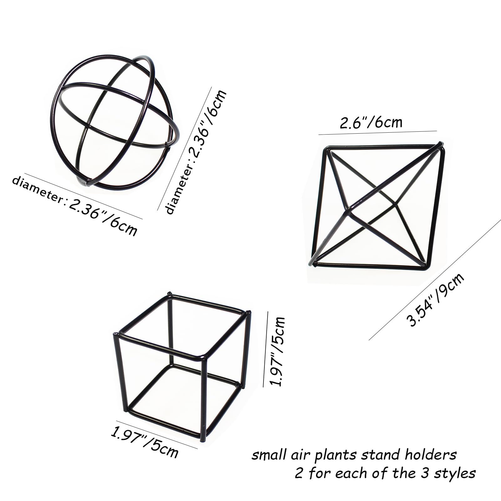 ZOOELAY Small Air Plant Holders Stand Black Airplants Rack Planters Metal Air Fern Plant Display Cage Geometric Tillandsia Pot Containers Gift Idea 6 Pcs