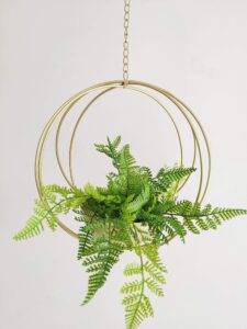 riseon boho gold metal plant hanger,metal geometric hanging planter, modern planter, mid century air plant holder stand, minimalist planter for indoor outdoor home wedding decor