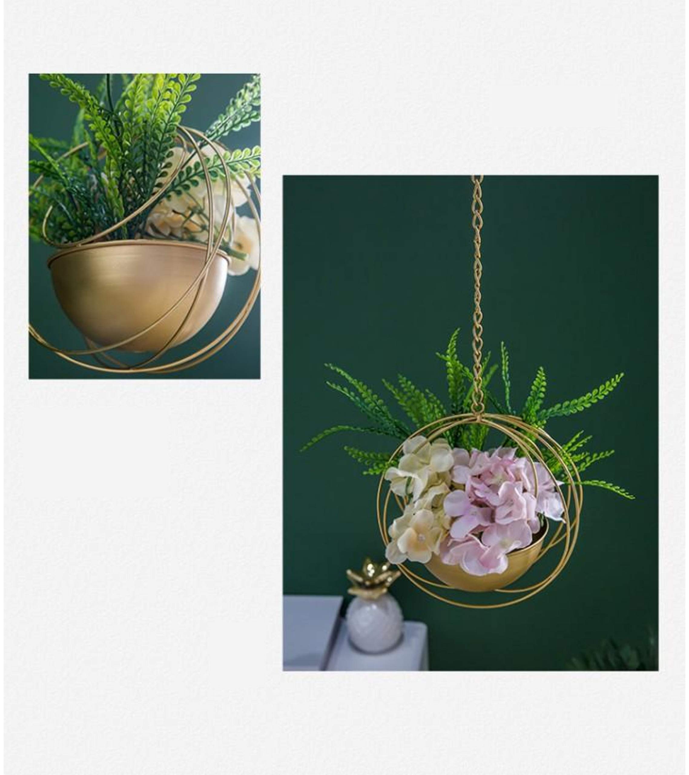 RISEON Boho Gold Metal Plant Hanger,Metal Geometric Hanging Planter, Modern Planter, Mid Century Air Plant Holder Stand, Minimalist Planter for Indoor Outdoor Home Wedding Decor