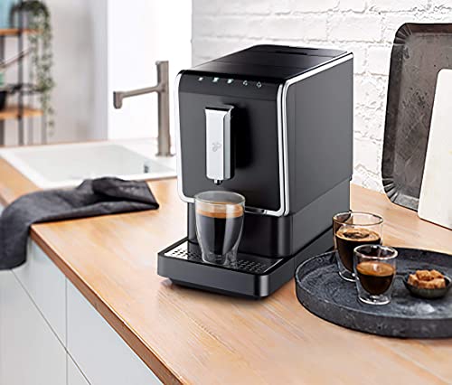 Tchibo Single Serve Coffee Maker Black - Automatic Espresso Coffee Machine with Induction Milk Frother for Rich, Creamy Froth - Built-in Bean Grinder, No Coffee Pods Needed