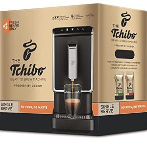 Tchibo Single Serve Coffee Maker Black - Automatic Espresso Coffee Machine with Induction Milk Frother for Rich, Creamy Froth - Built-in Bean Grinder, No Coffee Pods Needed