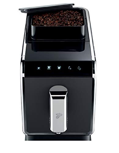 Tchibo Single Serve Coffee Maker Black - Automatic Espresso Coffee Machine with Induction Milk Frother for Rich, Creamy Froth - Built-in Bean Grinder, No Coffee Pods Needed