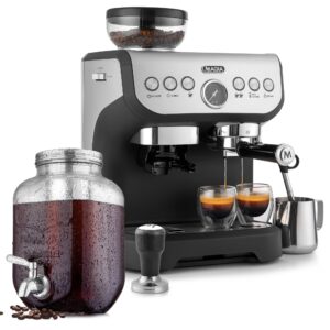 magia manual espresso machine with grinder and milk frother - 15 bar pressure pump cappuccino machine and 1 gallon cold brew coffee maker with extra-thick glass carafe & stainless steel mesh filter