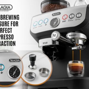 Zulay Kitchen Magia Manual Espresso Machine with Grinder and Extra Large 2L Removable Water Tank and Executive Milk Frother with Stand